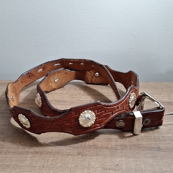 Accessories | Adh Brown Leather Western Belt With Silver Accents | Poshmark